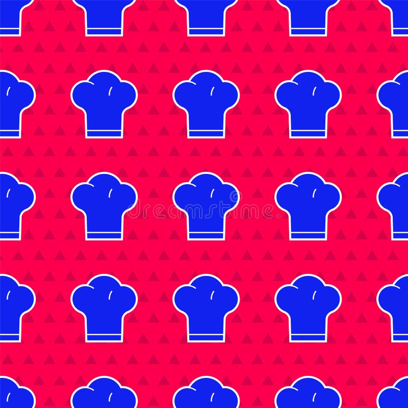 Blue Chef Hat Icon Isolated Seamless Pattern on Red Background. Cooking ...