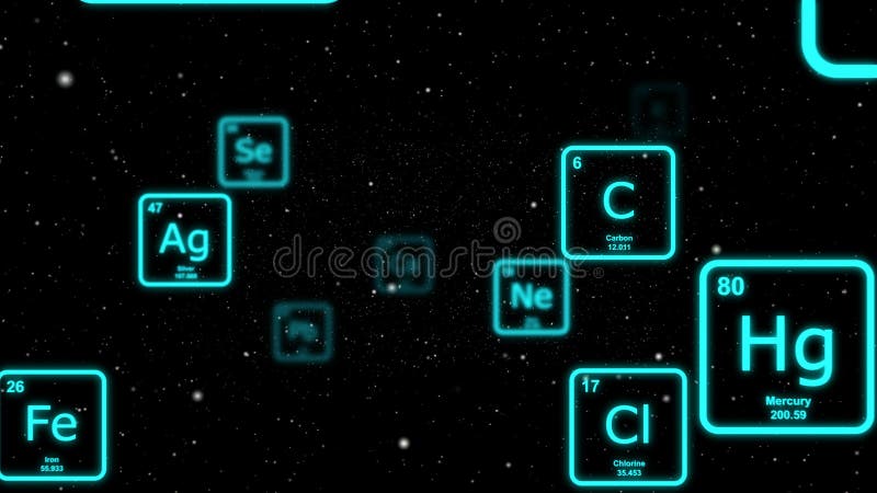 Blue Chemical Elements Floating by on a Starscape Background Stock ...
