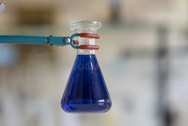 Blue Chemical Solution Inside Flask Stock Image - Image of container ...