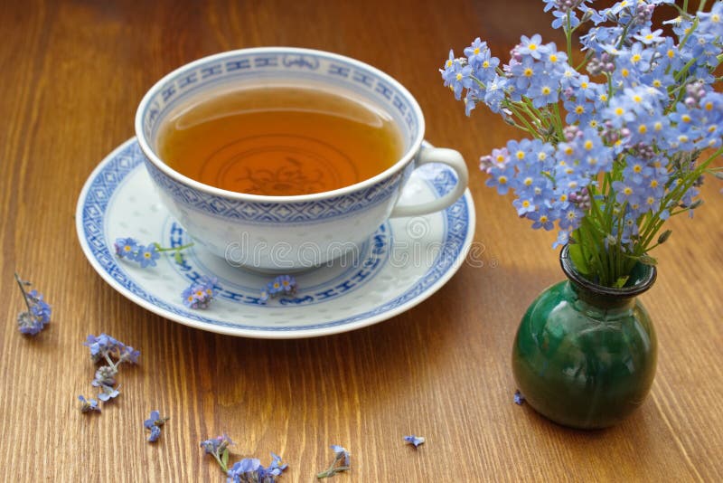 Blue China Tea Cup with Forget Me Nots Stock Photo - Image of blue ...