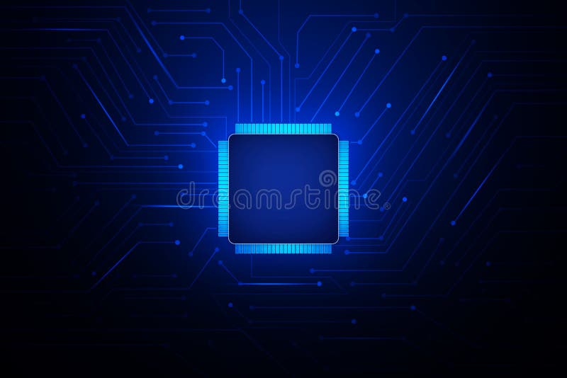 Blue Chip Abstract Background with Glowing Dark Chip in the Center of ...
