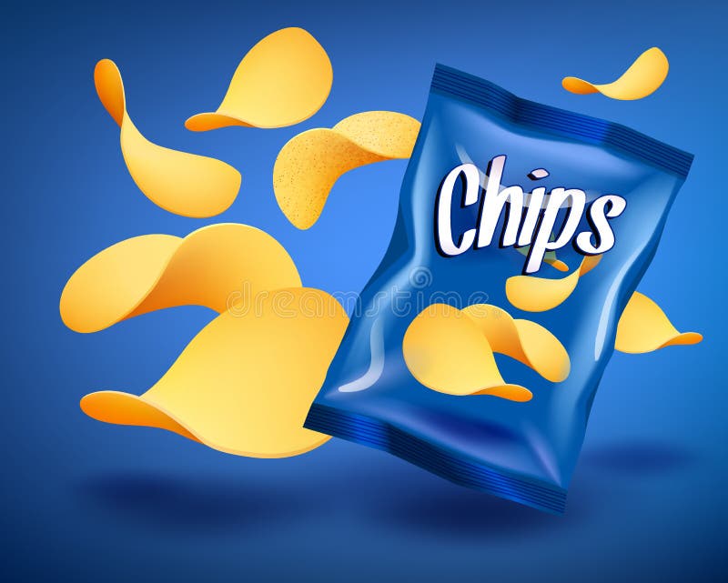 Blue Chips Package Mockup with Yellow Crispy Snacks, Advertising ...