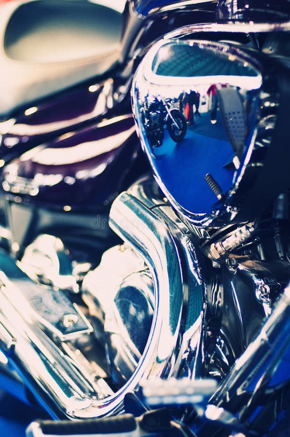 Blue Chopper Motorcycle Engine Stock Photo - Image of gloss, closeup ...