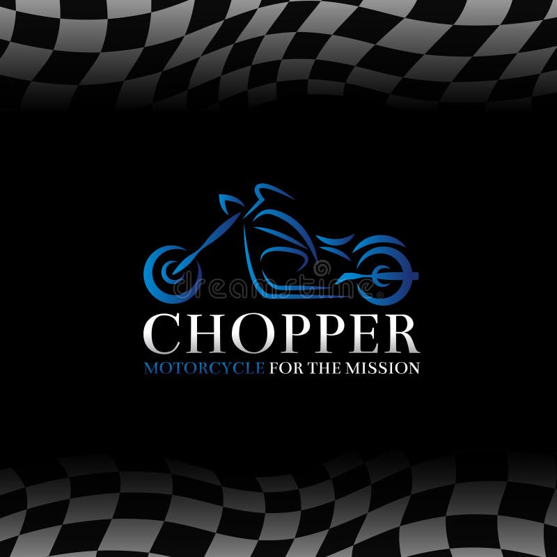 Blue Chopper Motorcycle Logo Symbol and Checkered Flags Background ...