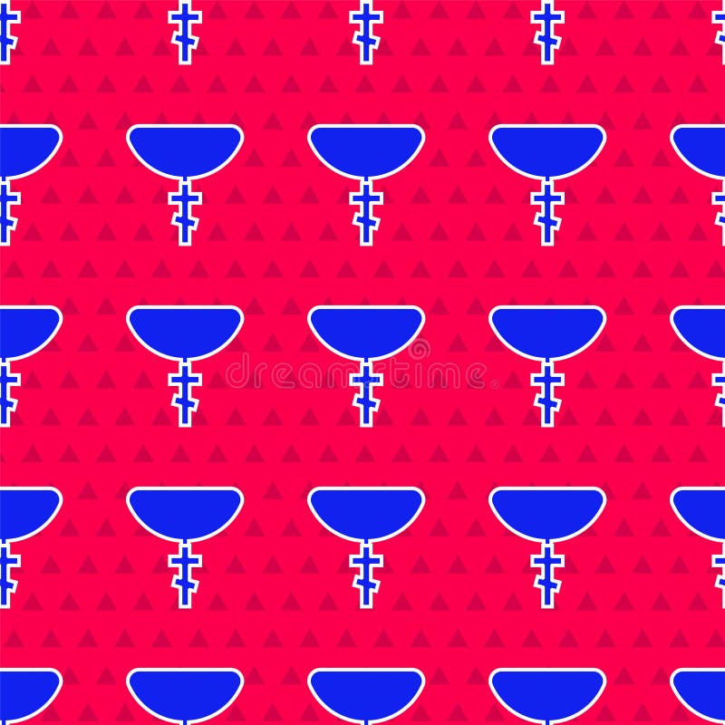 Blue Christian Cross on Chain Icon Isolated Seamless Pattern on Red ...