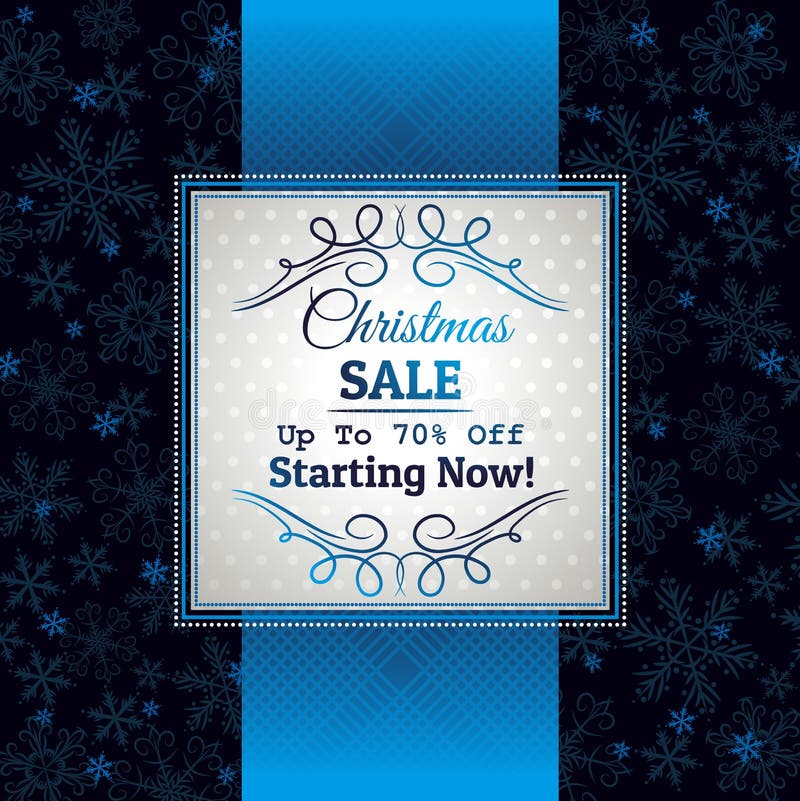 Blue Christmas Background and Label with Sale Offe Stock Vector ...