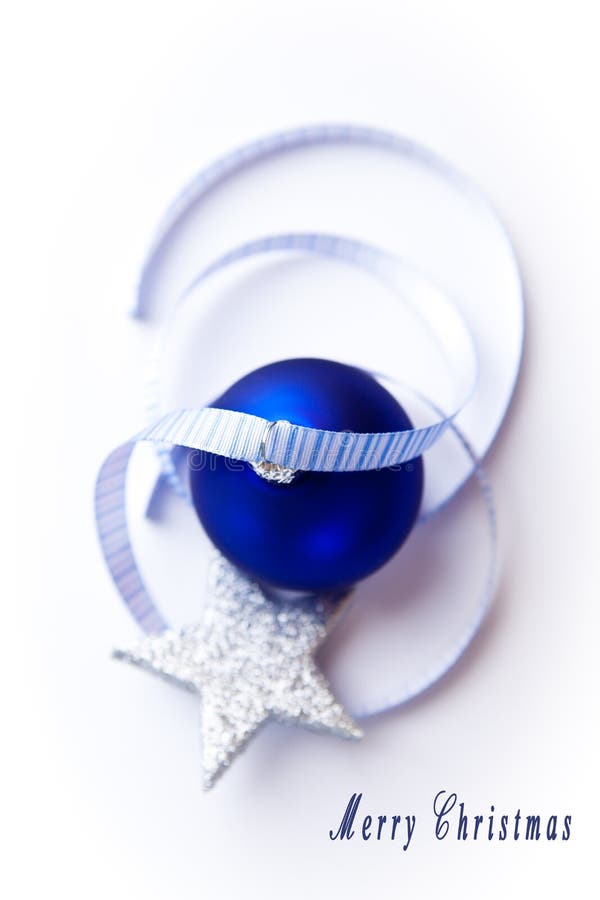 Blue Christmas Ball with Ribbon and Star Stock Photo - Image of ...