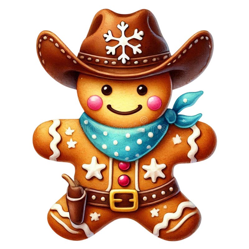 Blue Christmas Cowboy Gingerbread Man Stock Illustration - Illustration ...
