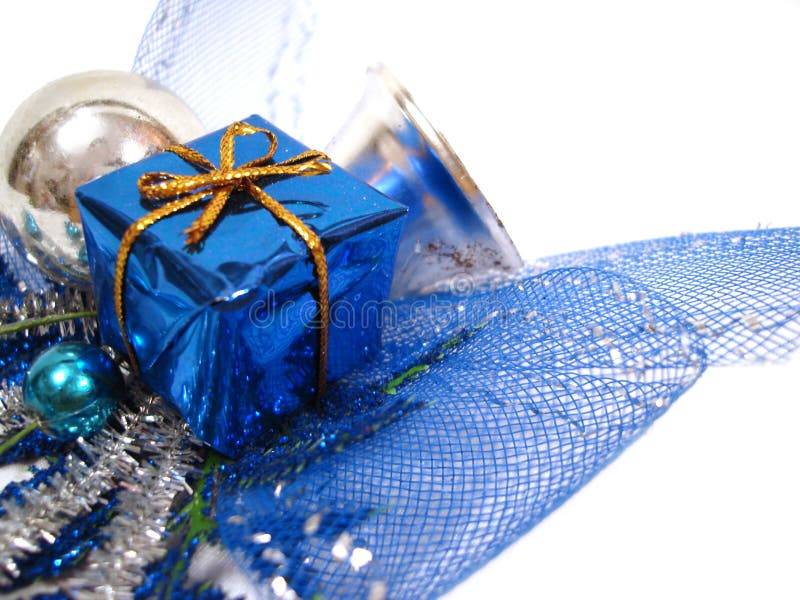 Blue Christmas Decoration, Box with Handbell and Balls Stock Image ...