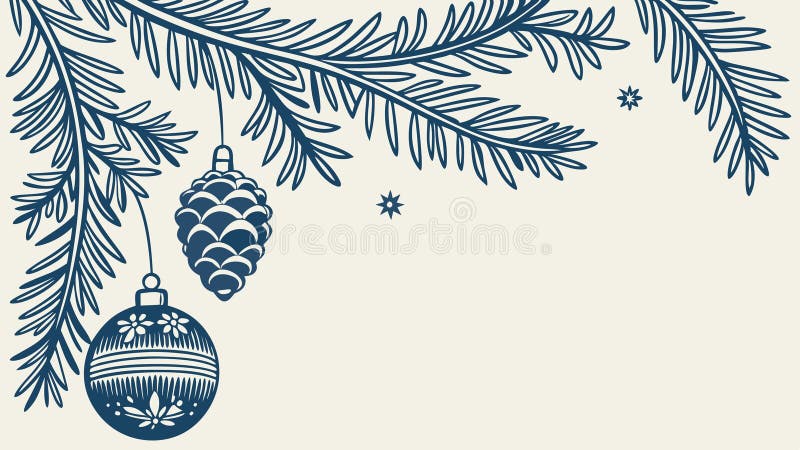 Blue Christmas Frame. Blue Xmas Border with Branches. Blue Baubles and ...