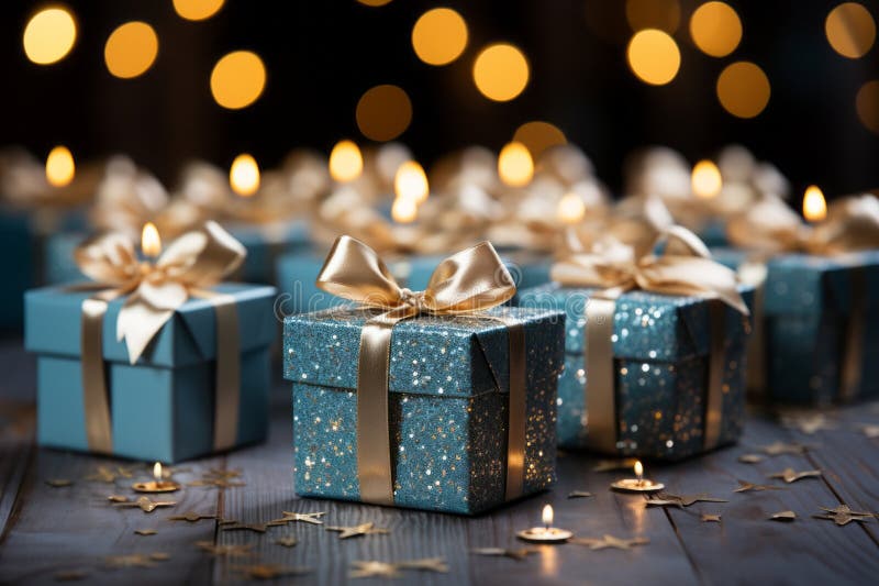 Blue Christmas Gift Boxes, Created with Generative AI Stock ...