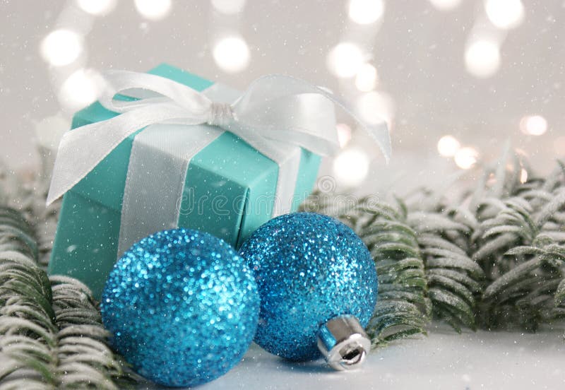 Blue Christmas Gift with Shallow Depth of Field Stock Photo - Image of ...