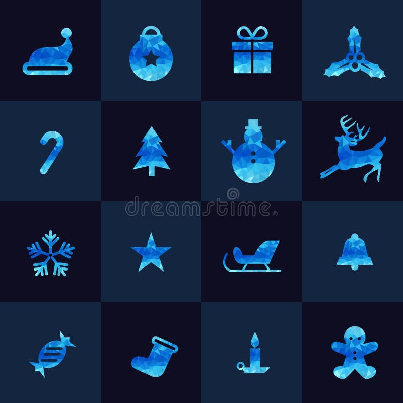 Blue Christmas Icon Low Poly Vector Set Stock Vector - Illustration of ...