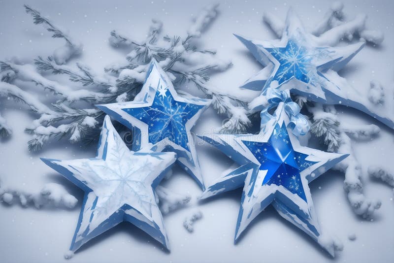 Blue Christmas Star on Snow with Fir Branches Stock Illustration ...