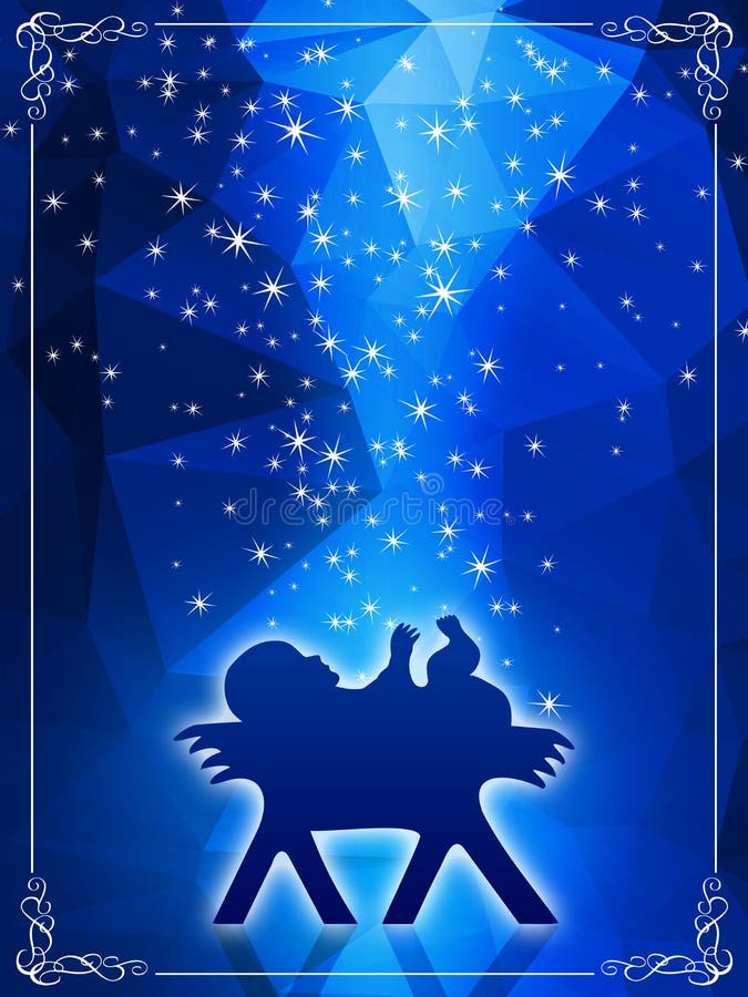 Chritmas Nativity Scene - Baby Jesus on Blue Low-poly Starry Background ...