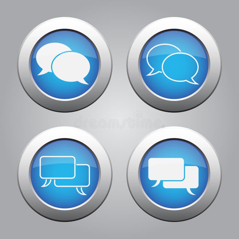 Blue Chrome Buttons Set-white Speech Bubbles Icons Stock Vector ...