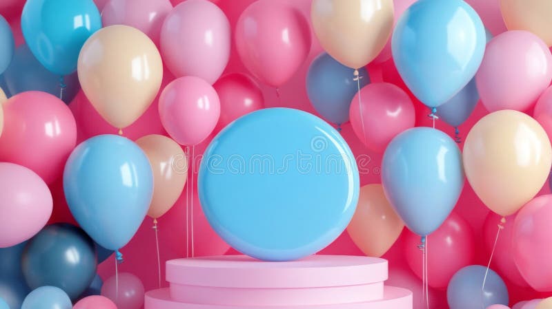 Blue Circle Balloon Display with Pastel Balloons on Pink Background ...