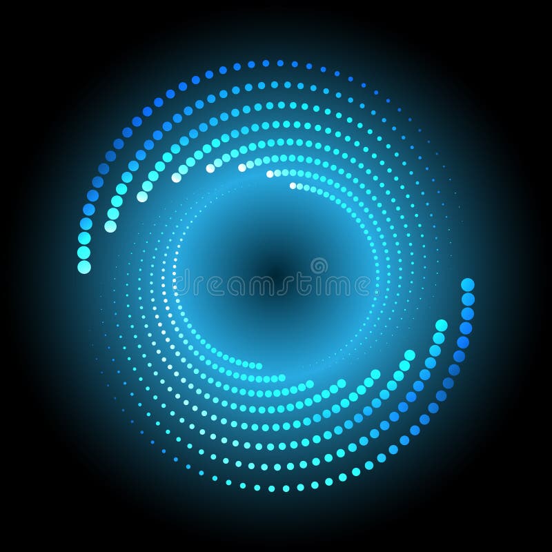 A Blue Circle of Dotted Halftones with Neon Glow on a Black Background ...
