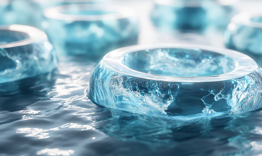 A Blue Circle is Floating in the Water Stock Image - Image of splash ...
