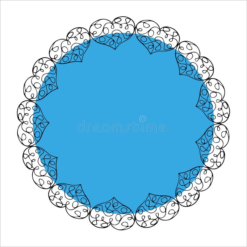 Blue Circle Frame Made of Black Doodle Hearts Stock Vector ...