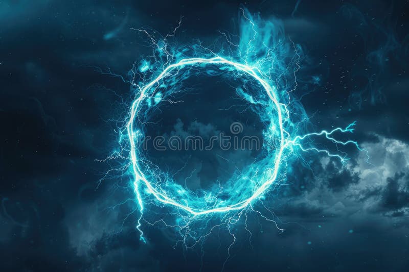 A Blue Circle of Lightning Appears in the Clear Blue Sky, with No Signs ...