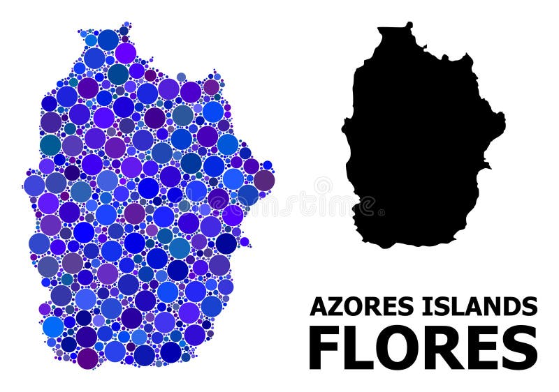 Blue Circle Mosaic Map of Azores - Flores Island Stock Illustration ...