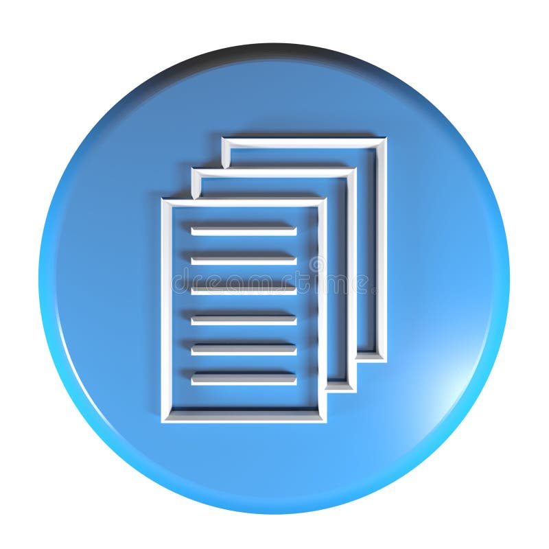 Multiple Page Icon Blue Circle Push Button - 3D Rendering Illustration ...