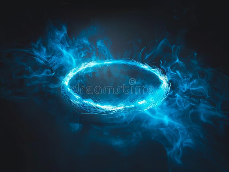 A Blue Circle with Smoke and Fire Stock Photo - Image of create, outer ...