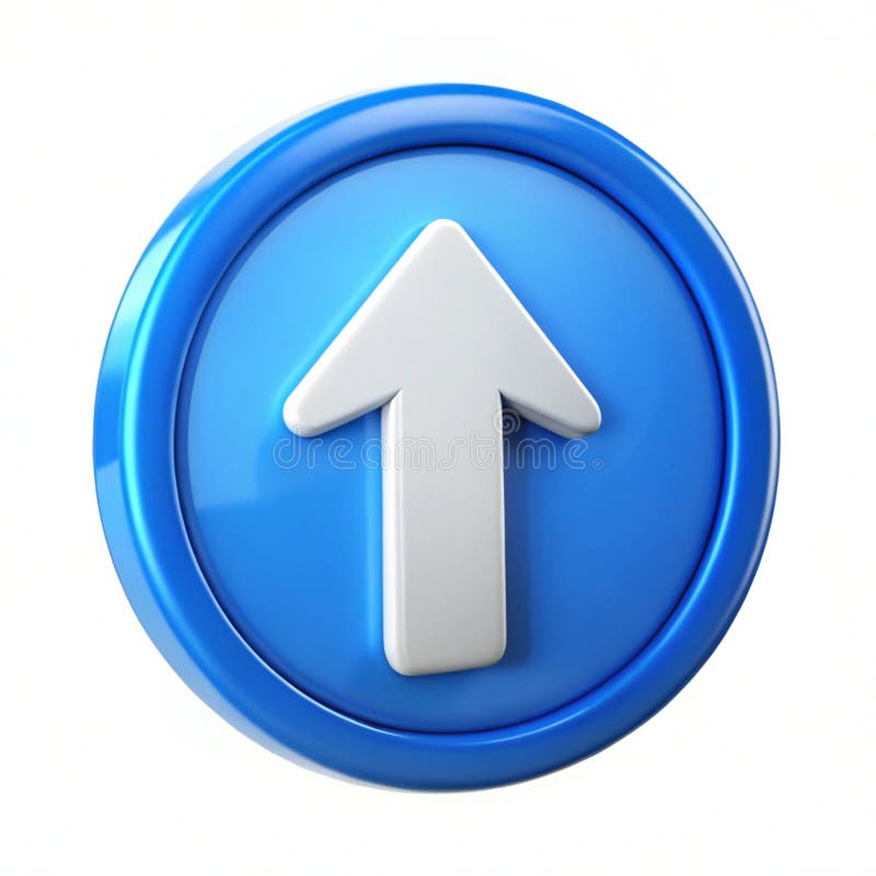 Blue Circle with Up Arrow 3D Icon on White Background Stock ...