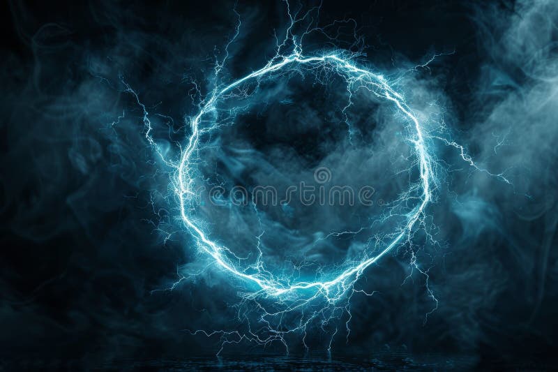 A Blue Circle of Water with Smoke in the Background Stock Photo - Image ...