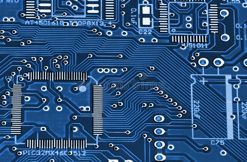 Blue Circuit Board with Electronic Chips Stock Image - Image of digital ...