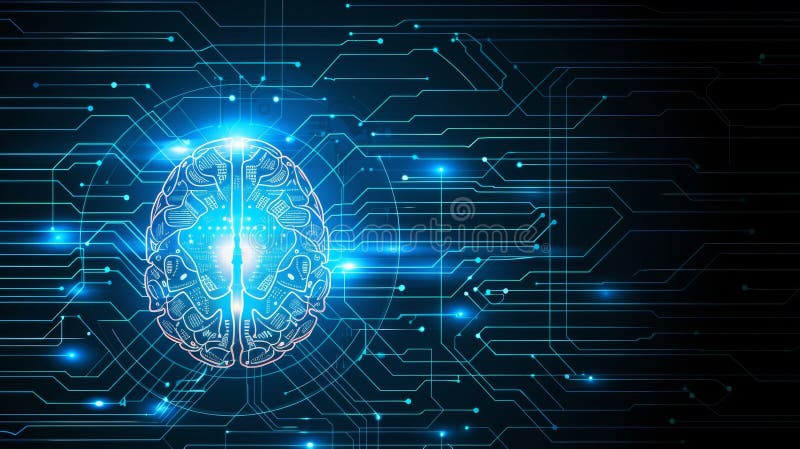 Blue Circuit Board with Brain Stock Illustration - Illustration of ...