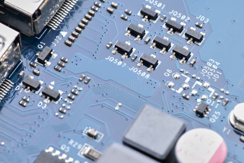 Blue Circuit Board with Electronic Chips Stock Image - Image of digital ...