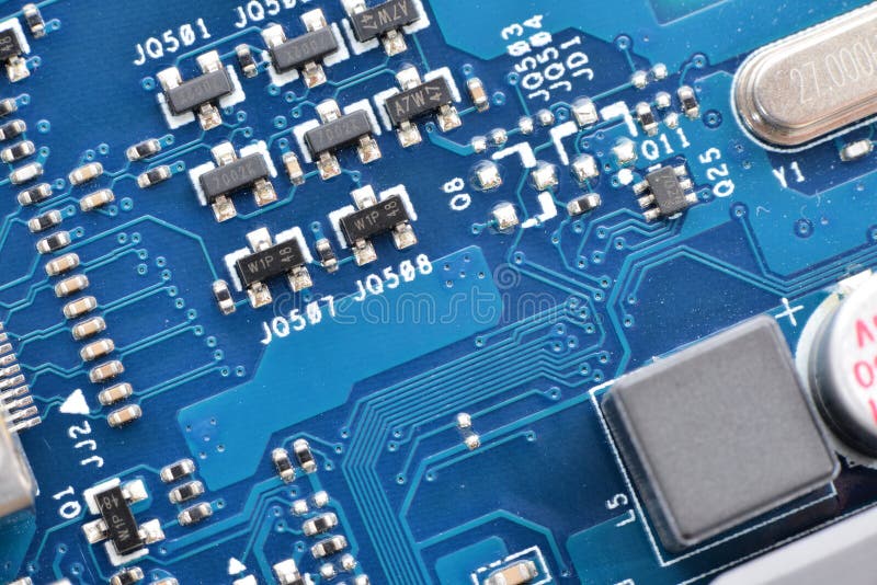 Blue Circuit Board with Electronic Chips Stock Photo - Image of ...