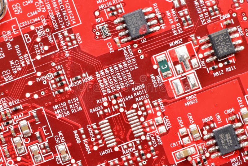 Red Circuit Board with Electronic Chips Stock Photo - Image of ...