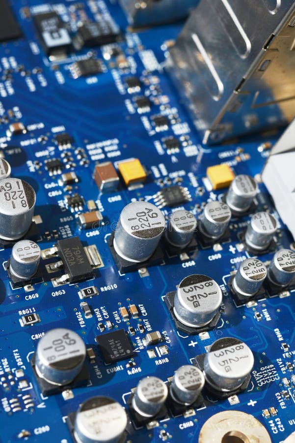 Blue Circuit Board with Electronic Chips Stock Image - Image of digital ...