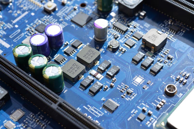 Blue Circuit Board with Electronic Chips Stock Image - Image of digital ...