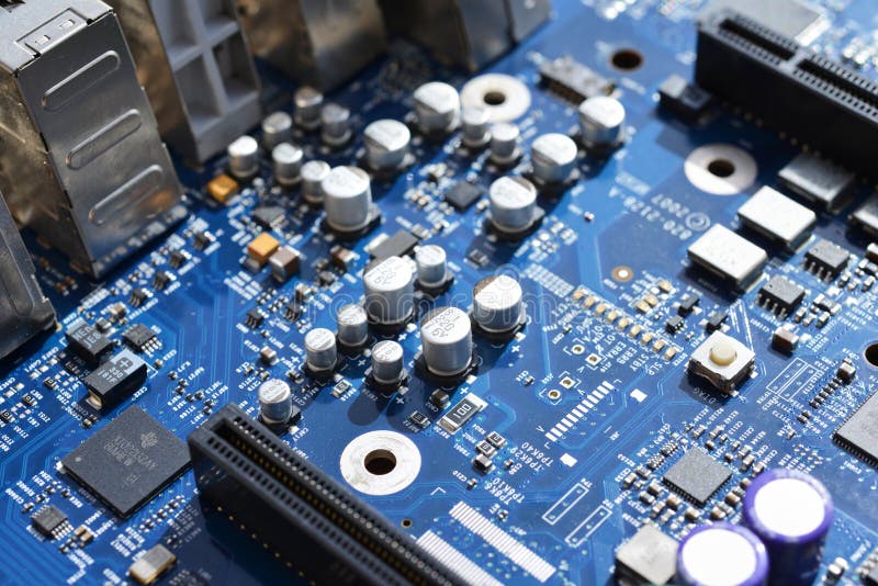 Blue Circuit Board with Electronic Chips Stock Image - Image of digital ...