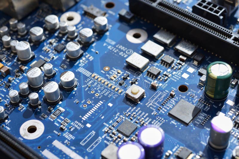 Blue Circuit Board with Electronic Chips Stock Image - Image of digital ...