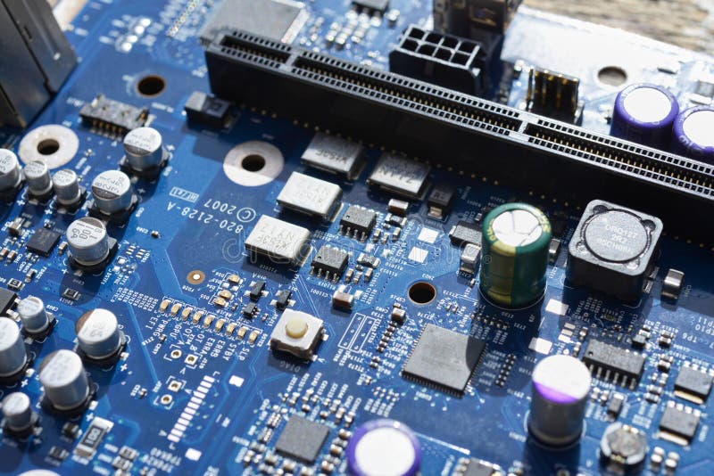 Blue Circuit Board with Electronic Chips Stock Image - Image of digital ...