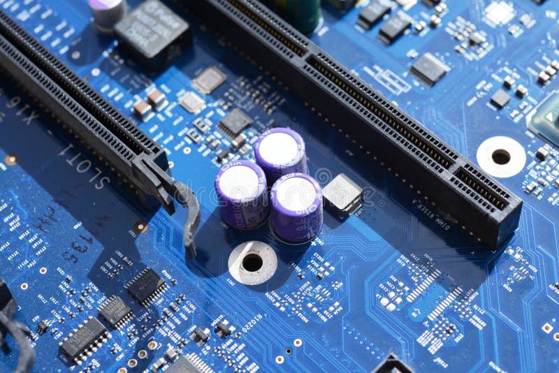 Blue Circuit Board with Electronic Chips Stock Image - Image of digital ...