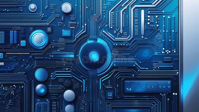 Blue Circuit Board with Electronic Components and Digital Design. Stock Illustration ...