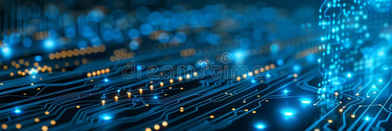 Blue Circuit Board with Illuminated Leds and Yellow Dots for Enhanced ...