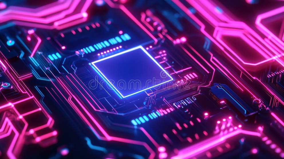 The Blue Circuit Board with the Integrated Semiconductor Microchip and ...