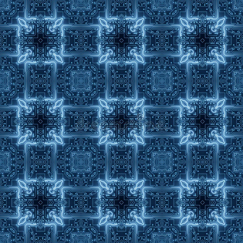 Blue Circuit Board Pattern Digital Seamless Background. Abstract ...