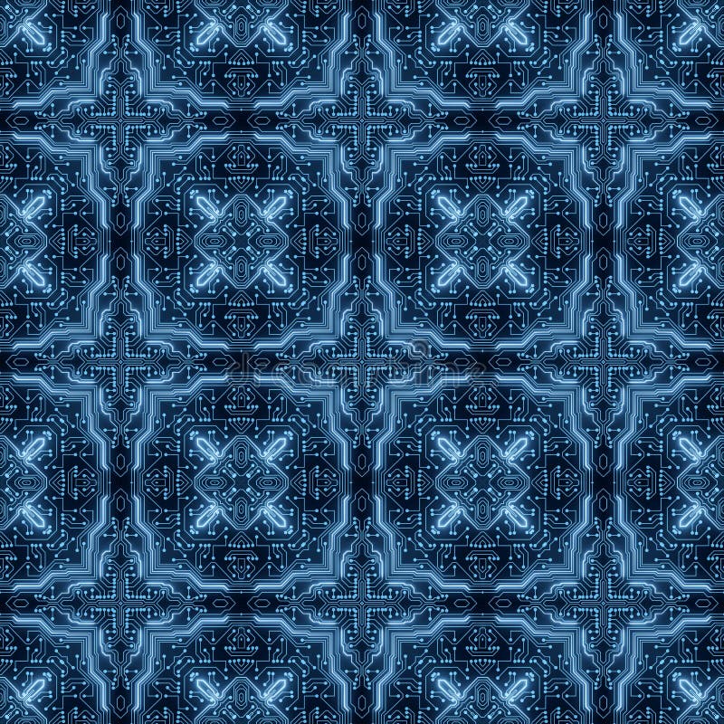 Blue Circuit Board Pattern Digital Seamless Background. Abstract ...