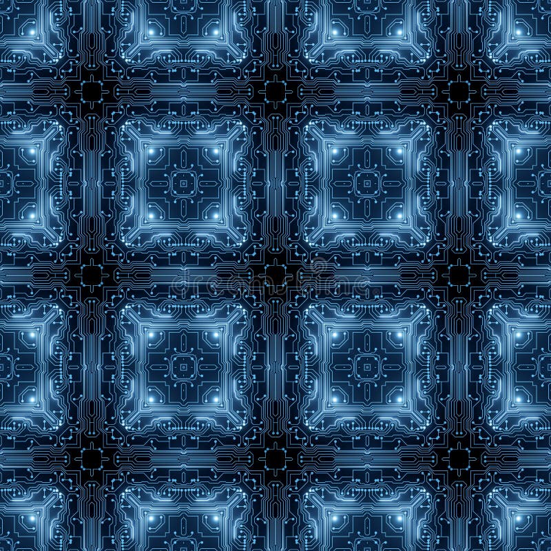 Blue Circuit Board Pattern Digital Seamless Background. Abstract ...