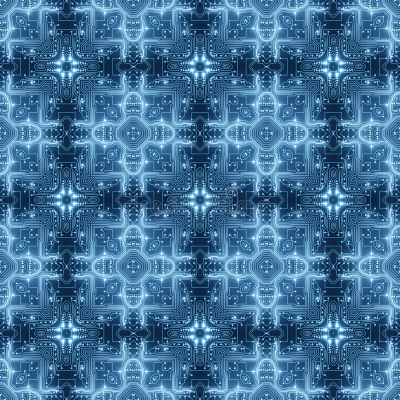 Blue Circuit Board Pattern Digital Seamless Background. Abstract ...