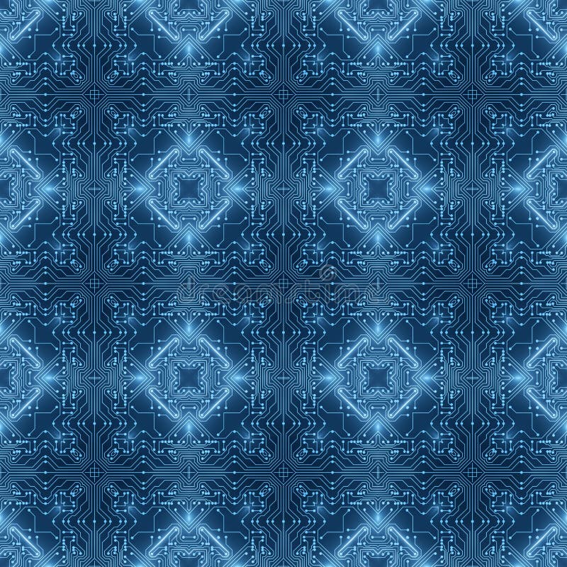 Blue Circuit Board Pattern Digital Seamless Background. Abstract ...