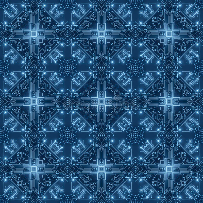 Blue Circuit Board Pattern Digital Seamless Background. Abstract ...